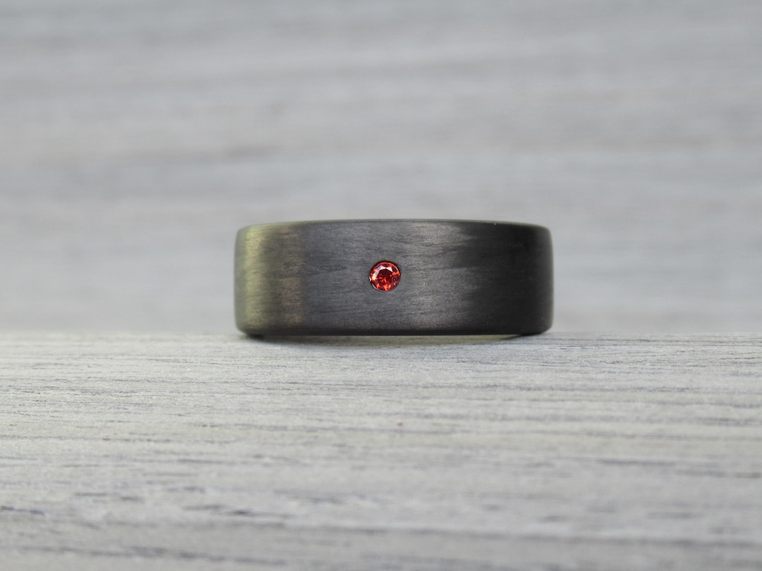 Red Wedding Ring for Men - Carbon Fiber Wedding Band - Red Diamond ...