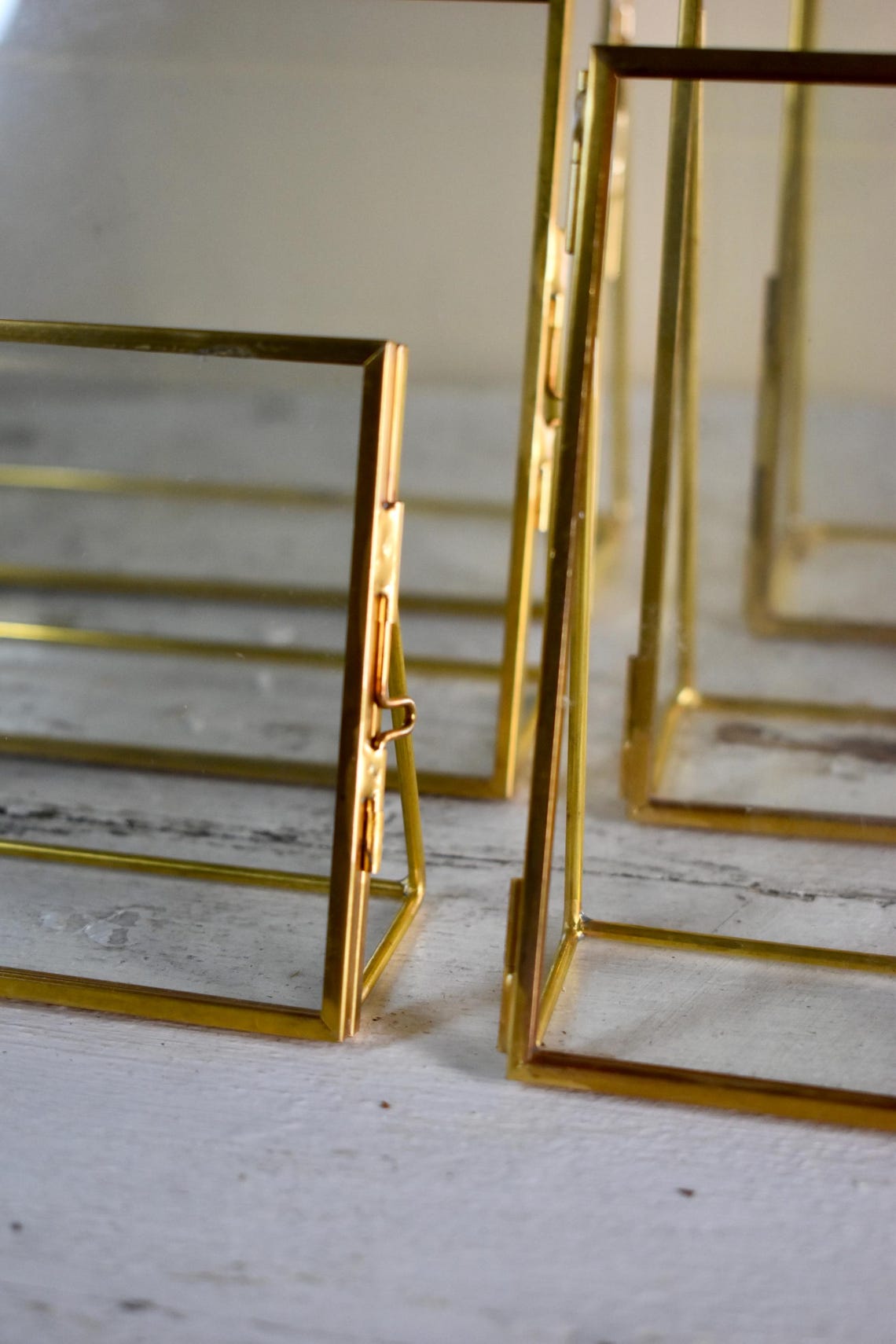 Gold Brass Glass Float Frame Floating Frame Table Top Frame for Pressed ...