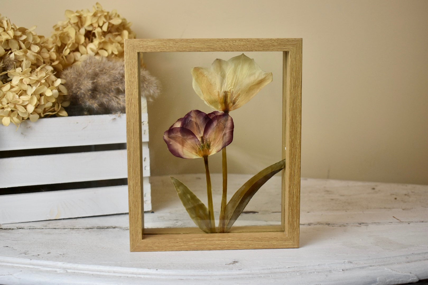 Wood White Black Glass Floating Frame Tabletop Frame for Pressed ...