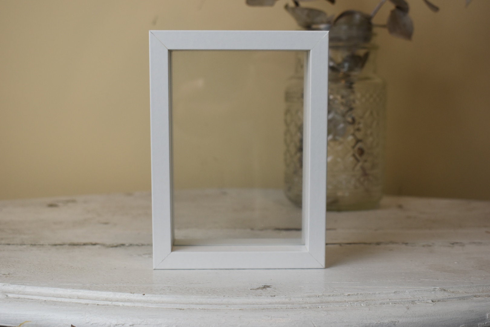 Wood White Black Glass Floating Frame Tabletop Frame for Pressed ...