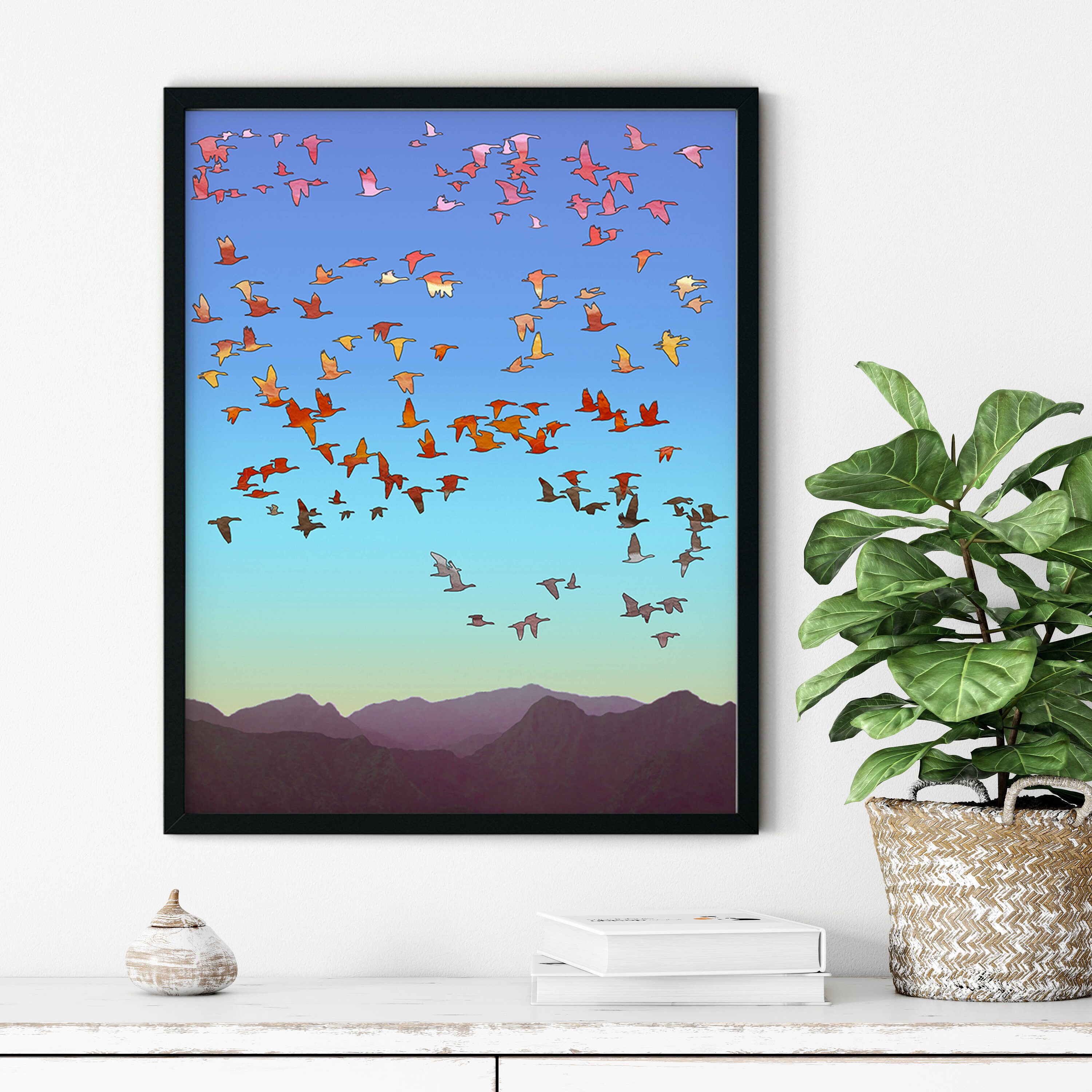 Flying birds print colorful printable wall art bird art - Etsy España