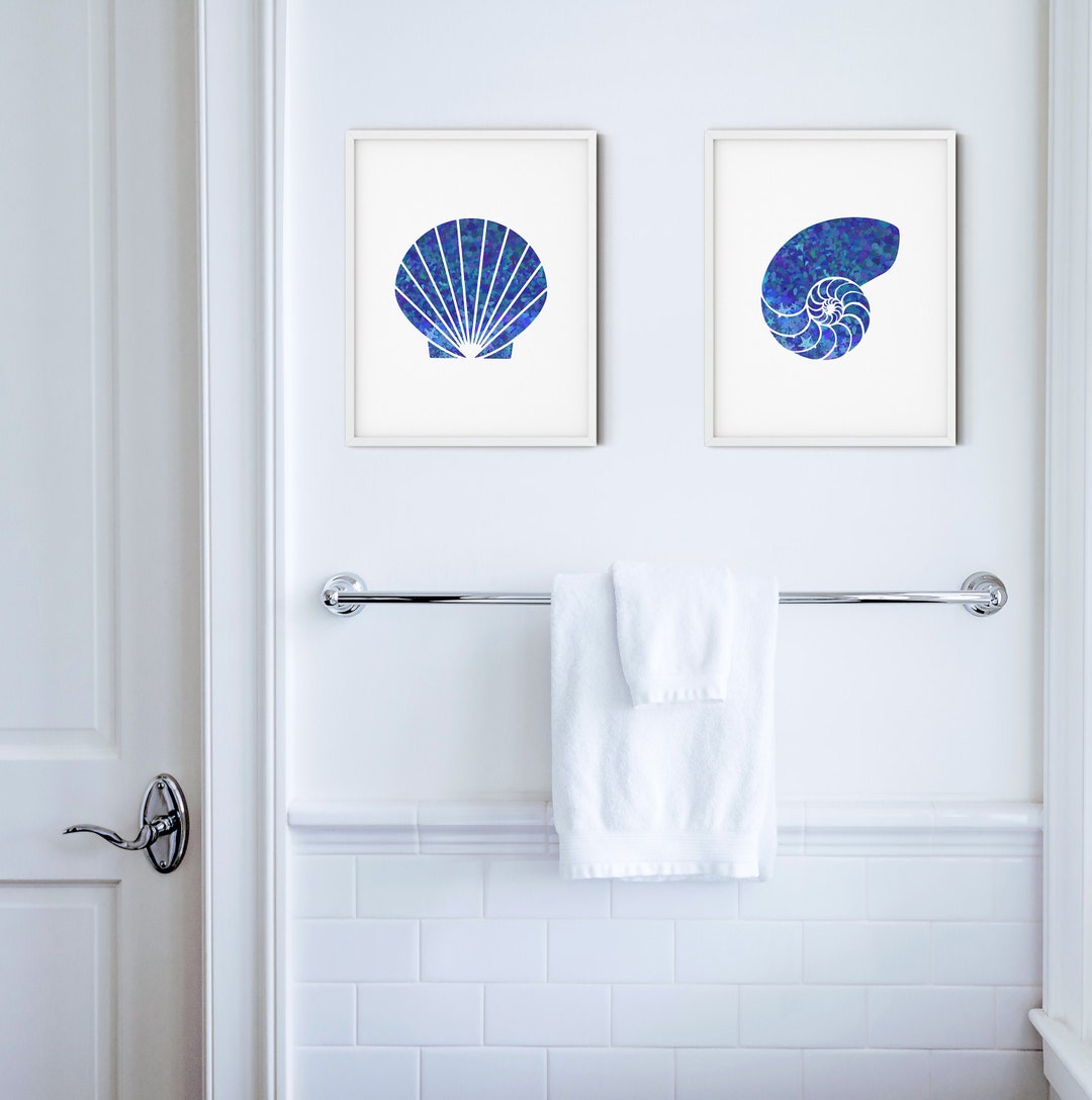 Seashell Art Prints: Cobalt Blue & Turquoise Nautical Wall Decor ...