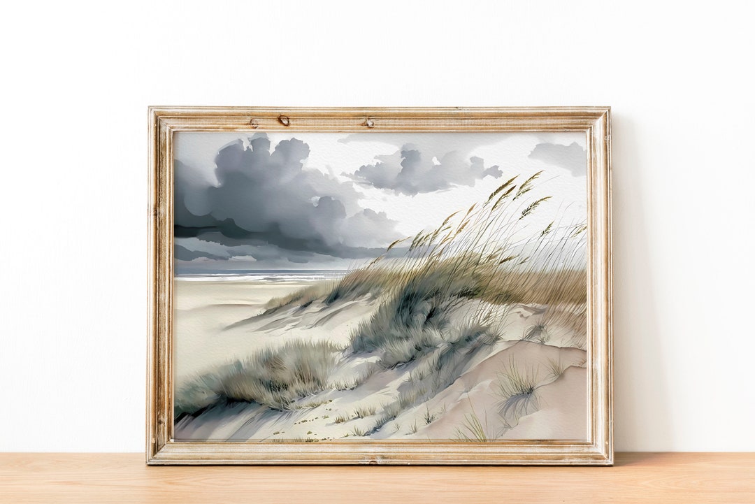 Moody Beach Watercolor Print: Sand Dunes Seascape (digital Download) - Etsy