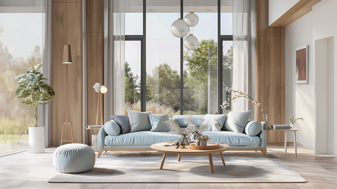 Boho Chic Zoom Background - Virtual Meeting Setup - Elegant Living Room ...