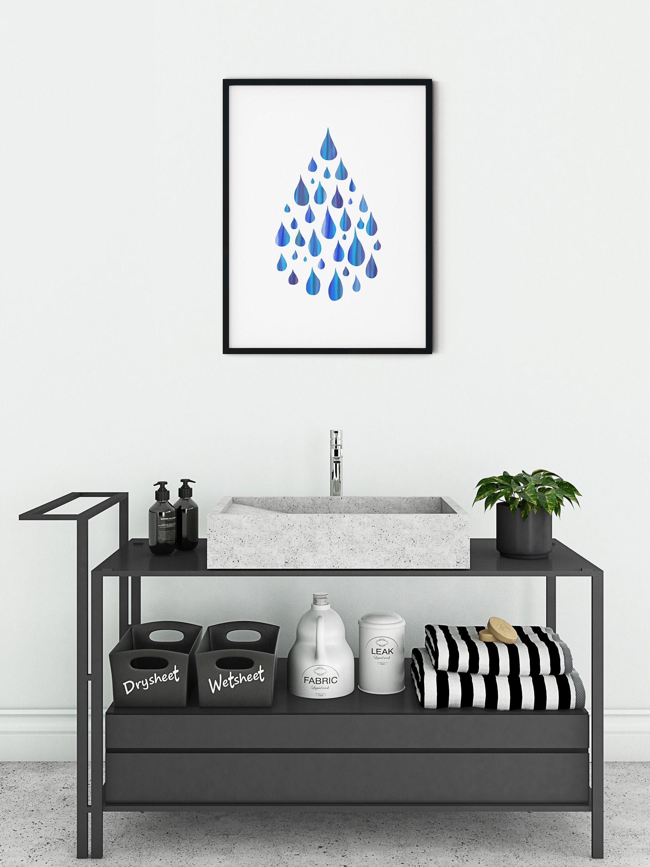 Raindrop art print Bathroom wall art rain art print | Etsy