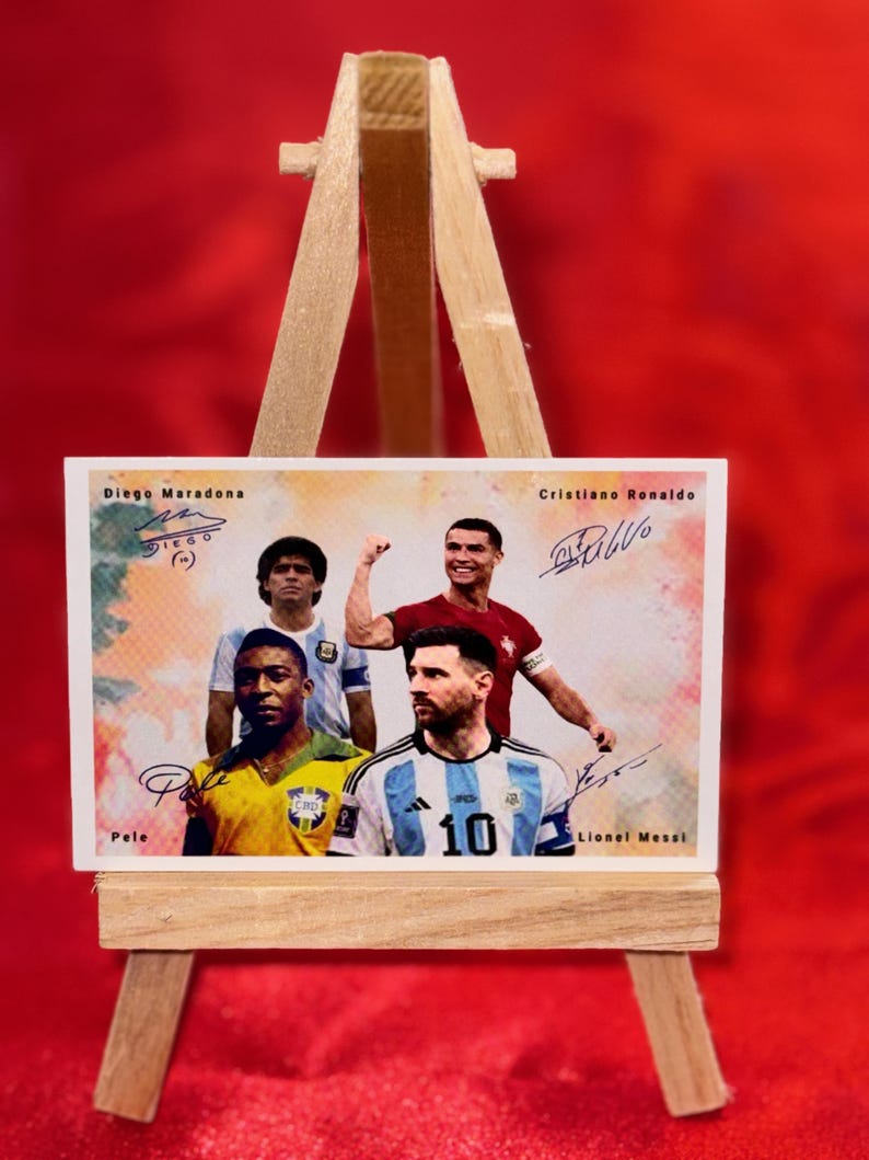 Aangepaste kaart met vier handtekeningen (Cristiano Ronaldo - Messi ...