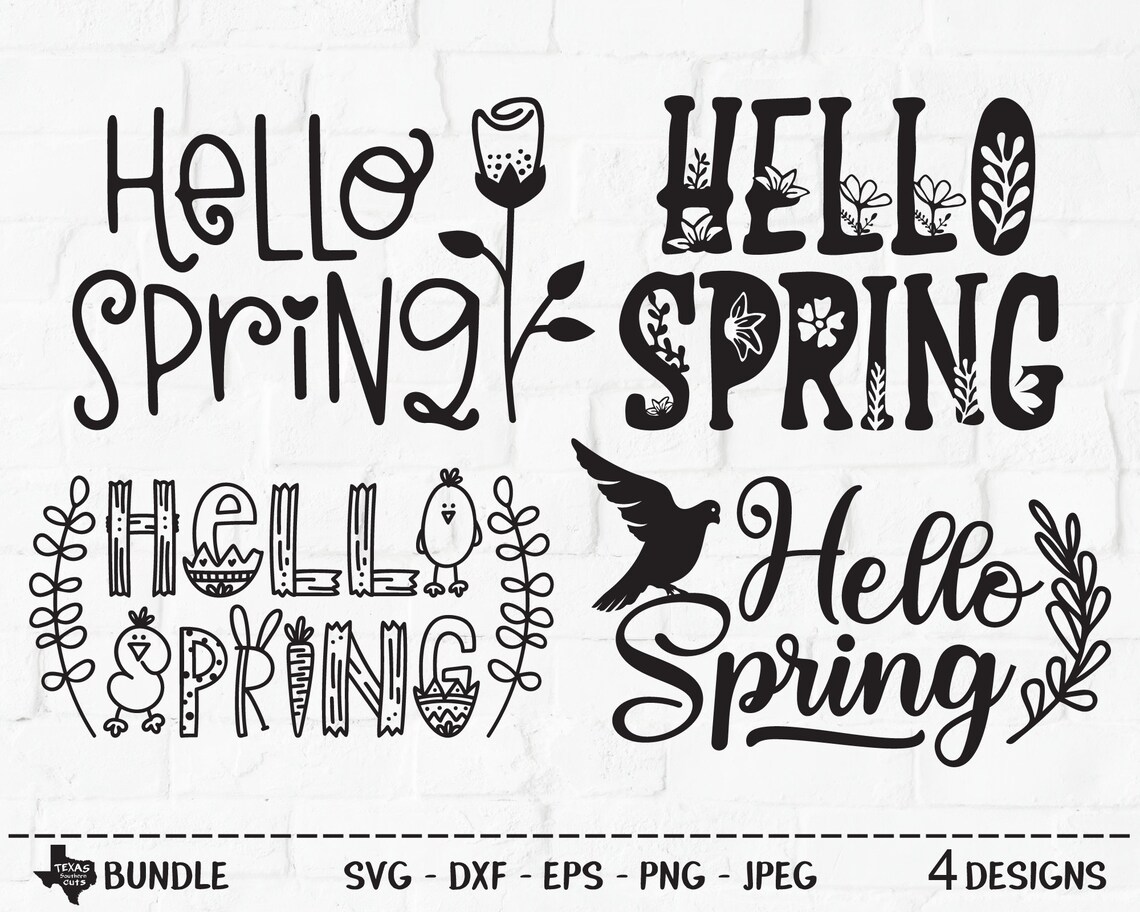 Hello Spring Bundle SVG, Cut File, Spring Shirt Design, Cute Dove, Bird ...