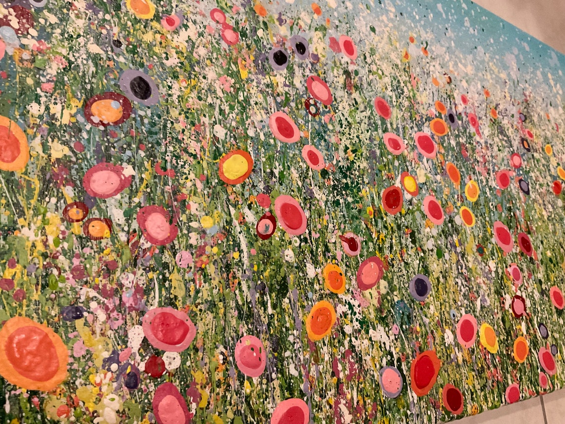 Jackson Pollock Inspired Flower Field Painting on Canvas - Etsy