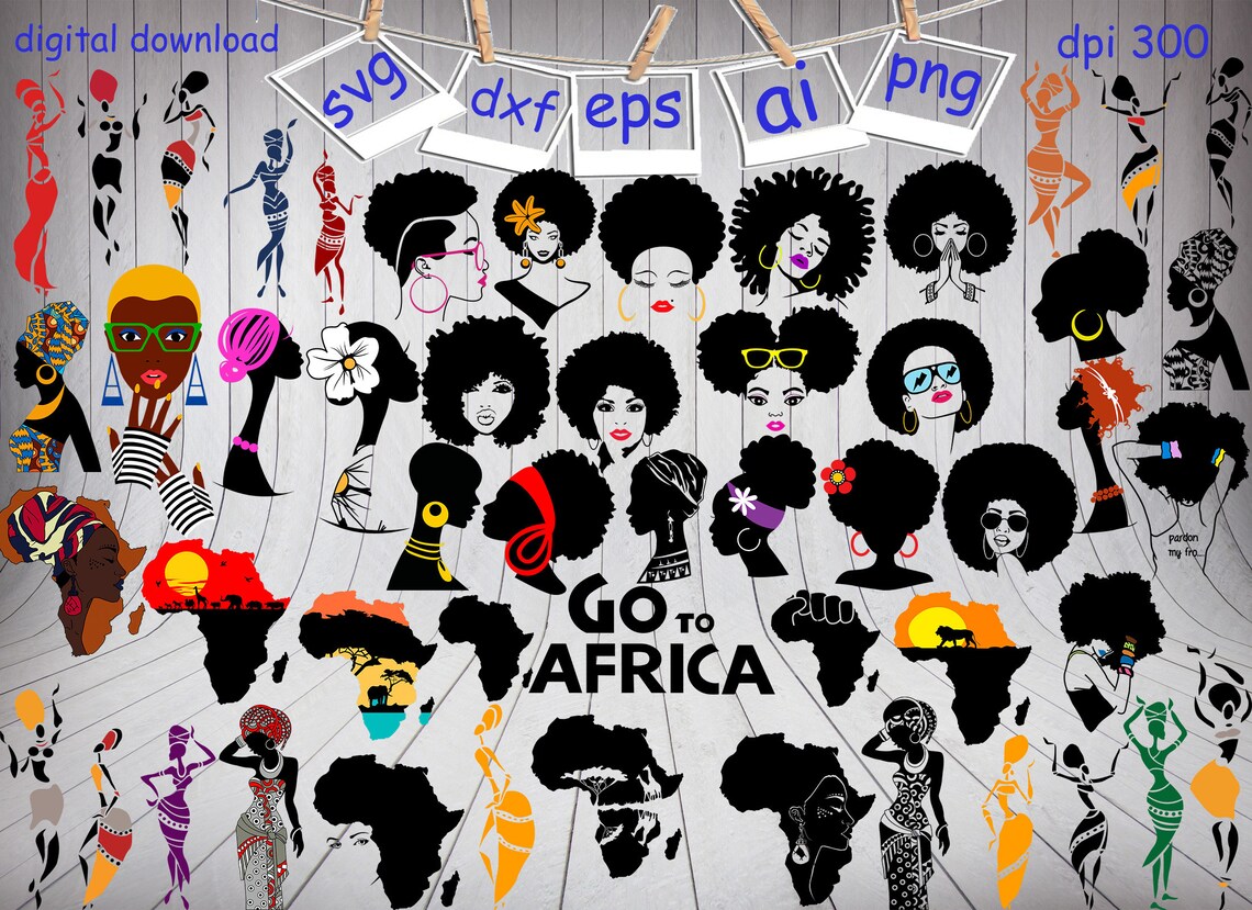 52 Afro Bundle Svg Afro Girl Svg Africa Map Svgafrican | Etsy