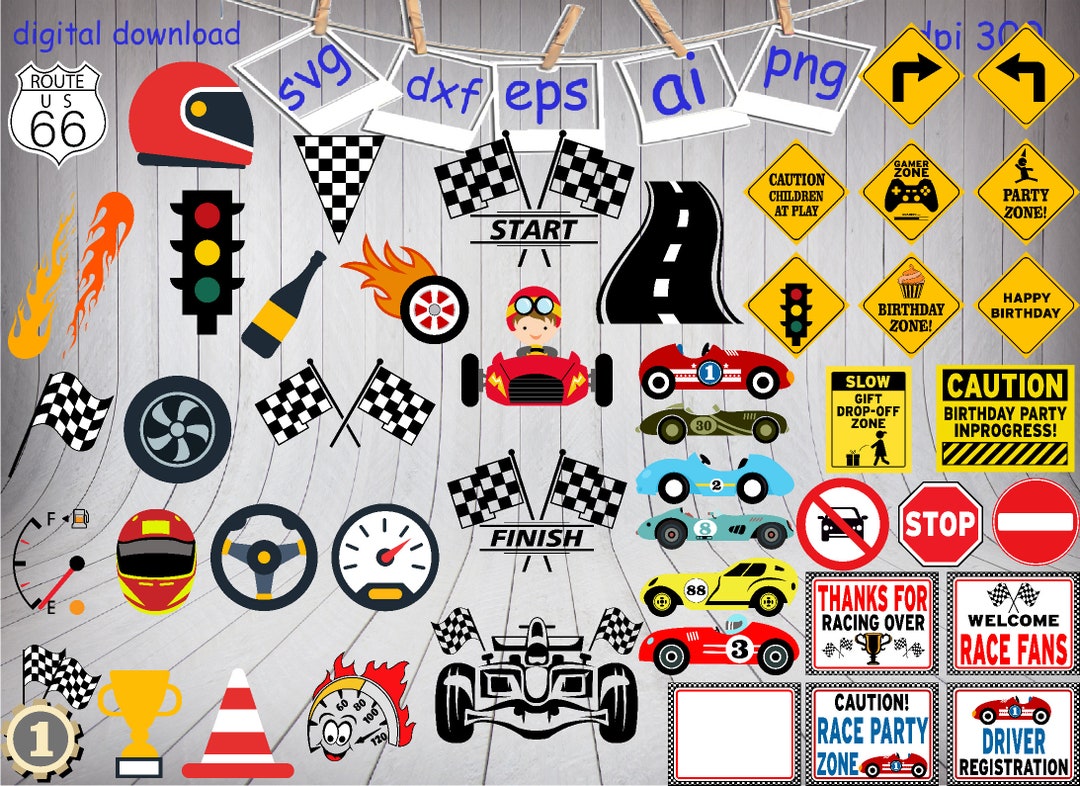 48 Race Car Birthday Party Svg Bundle, Retro Race Car Svg, Race Car Svg ...