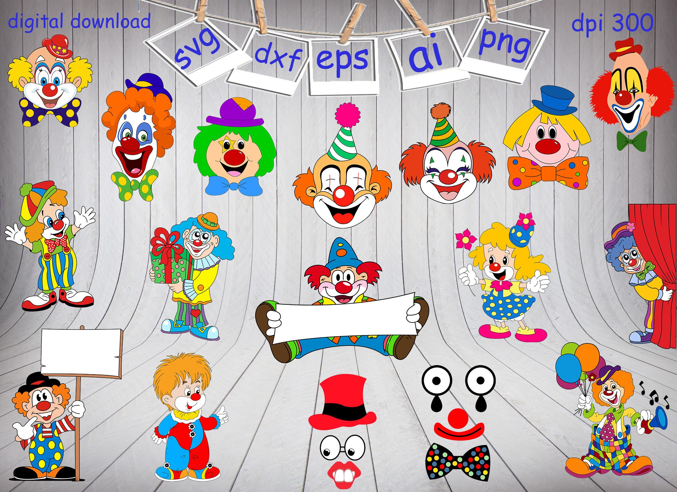 17 Circus Birthday Party Decoration SVG Happy Clown Svg - Etsy