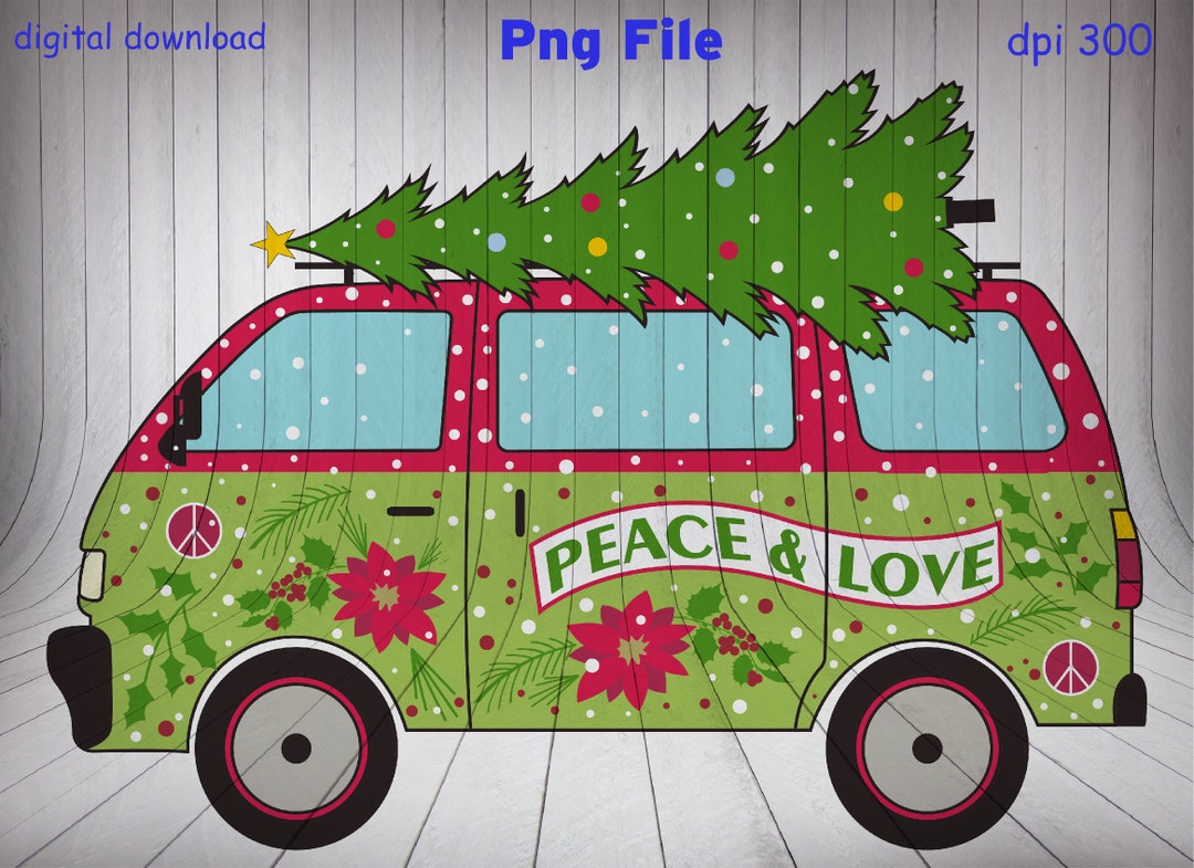 Peace and Love Christmas Bus Png, Merry Christmas Design, Christmas ...