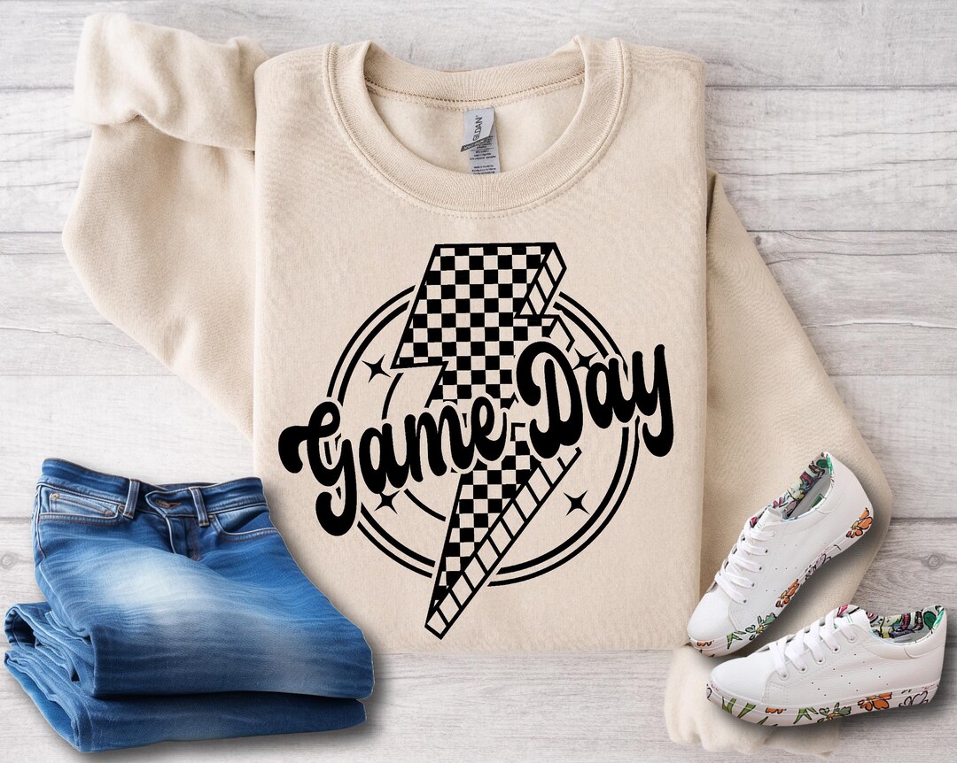 Game Day Checkered Png, Checkered Design for T-shirt, Lightening Bolt Png, Retro Letters Png ...