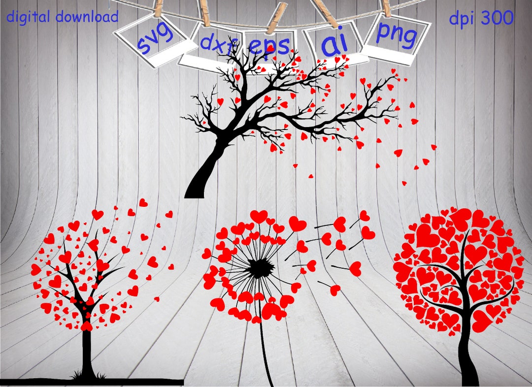 Love Trees Valentines Day, Heart Love Tree Svg, Valentine Svg Design ...