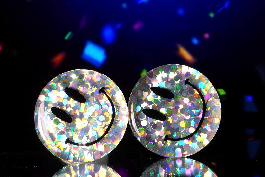 Smiley Face Ear Plugs Jewelry Happy Fun Holographic Sparkling ...