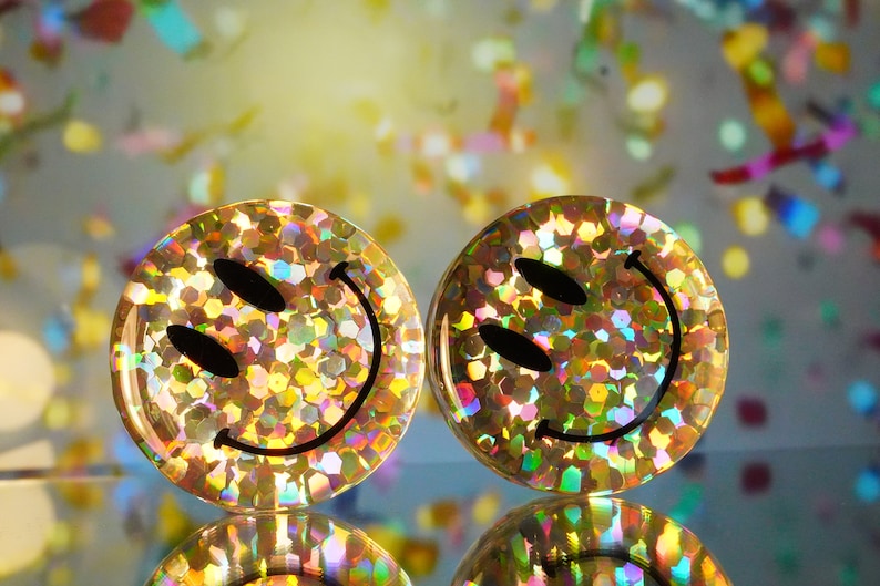 Smiley Face Iridescent Glitter Ear Plugs: Double Flared (18mm-50mm) - Etsy