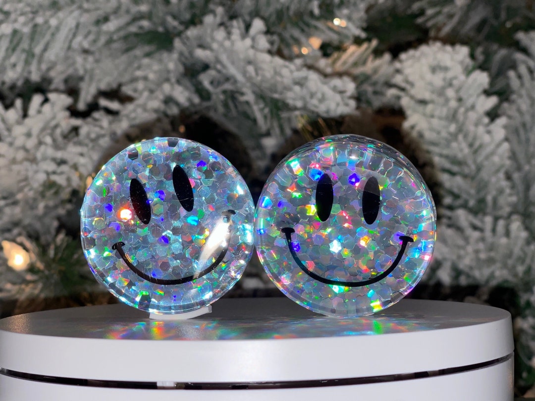 Smiley Face Spacers plugsearrings pair Holographic Iridescent Glitter ...