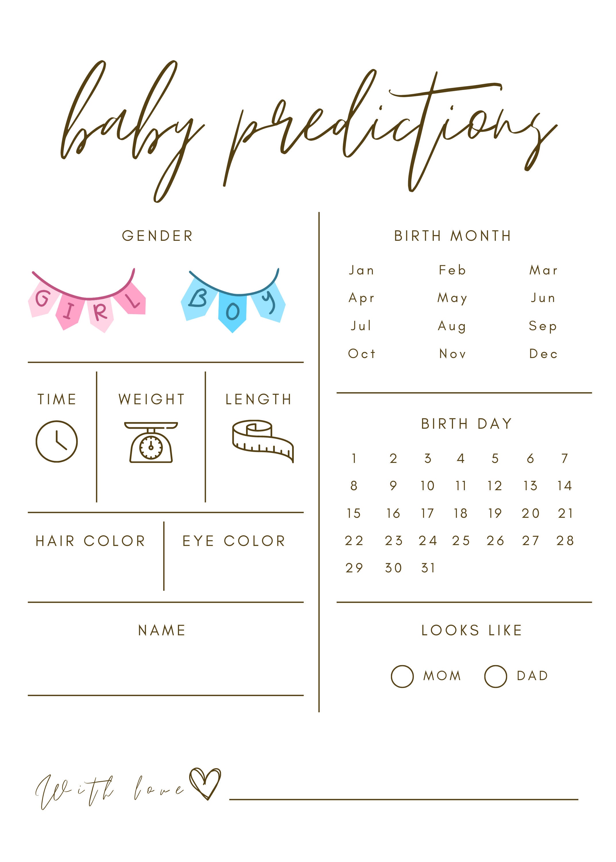 Minimal Baby Shower Predictions for Baby, Wishes for Baby Template ...