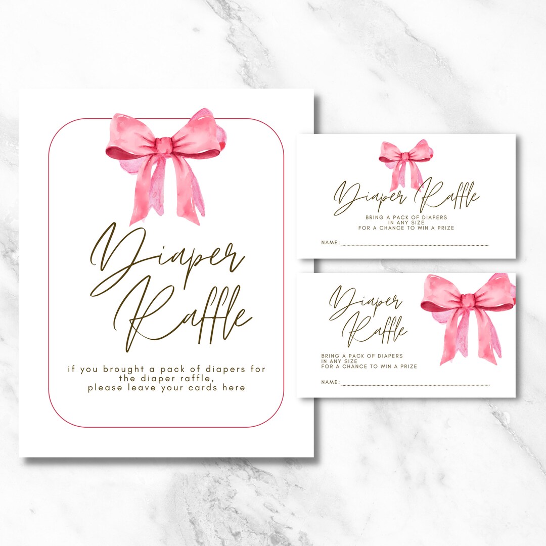Pink Ribbon Baby Shower Diaper Raffle Template, Baby Shower Diaper ...