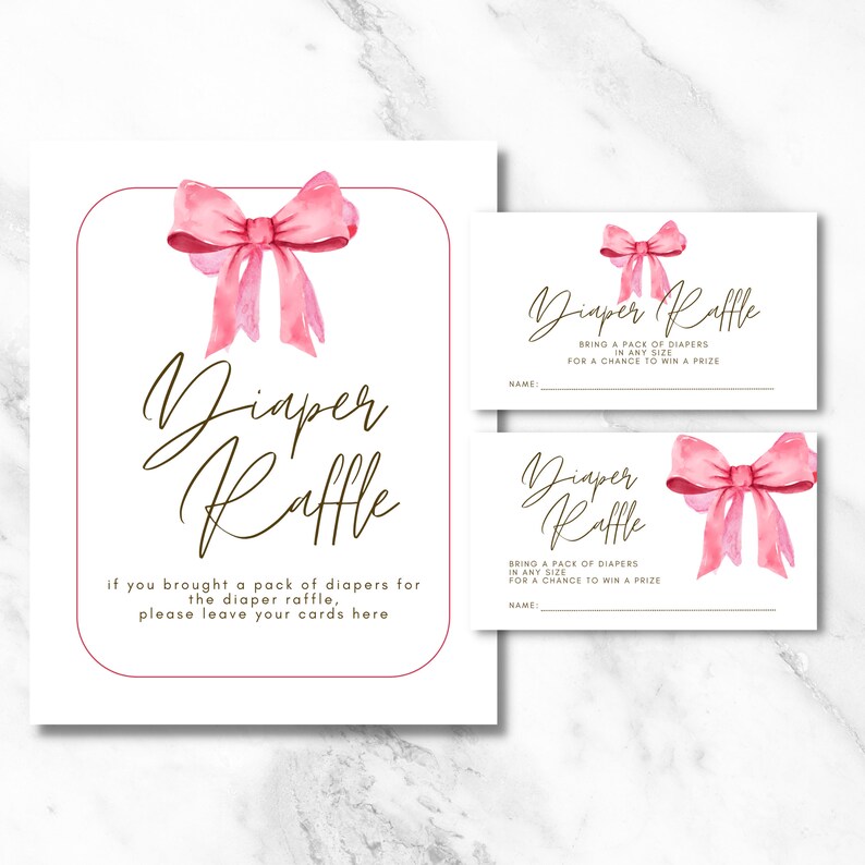 Pink Ribbon Baby Shower Diaper Raffle Template, Baby Shower Diaper ...