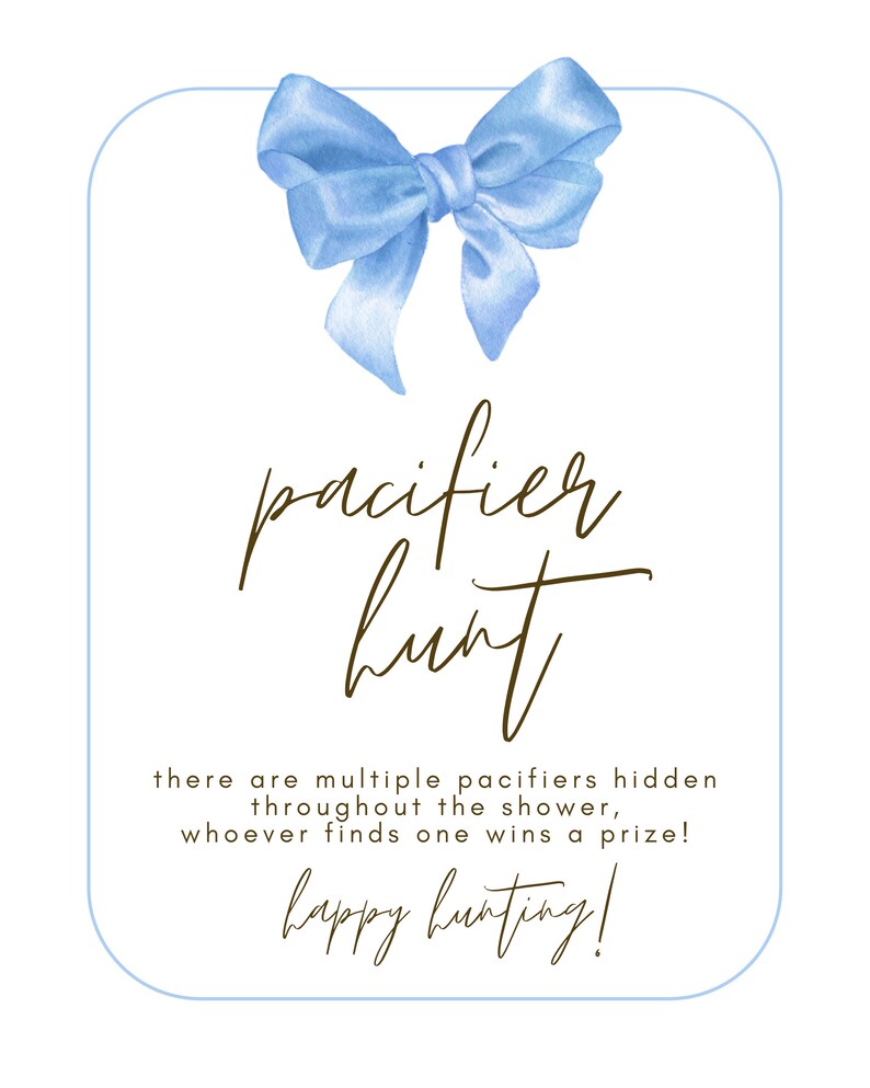 Blue Ribbon Baby Shower 8x10 Pacifier Hunt Template, Baby Shower ...
