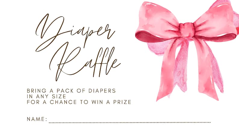 Pink Ribbon Baby Shower Diaper Raffle Template, Baby Shower Diaper ...