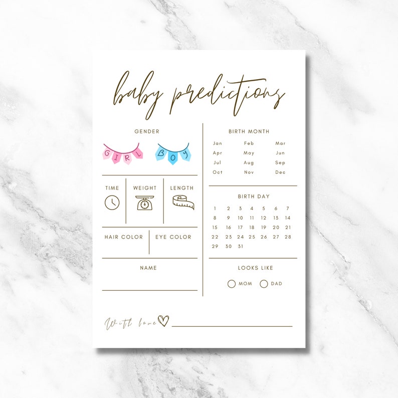 Minimal Baby Shower Predictions for Baby, Wishes for Baby Template ...