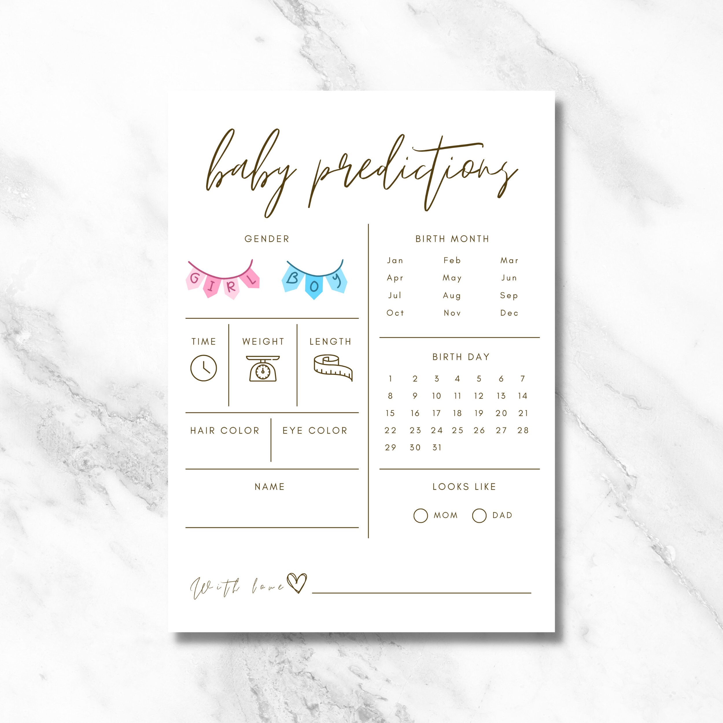 Minimal Baby Shower Predictions for Baby, Wishes for Baby Template ...
