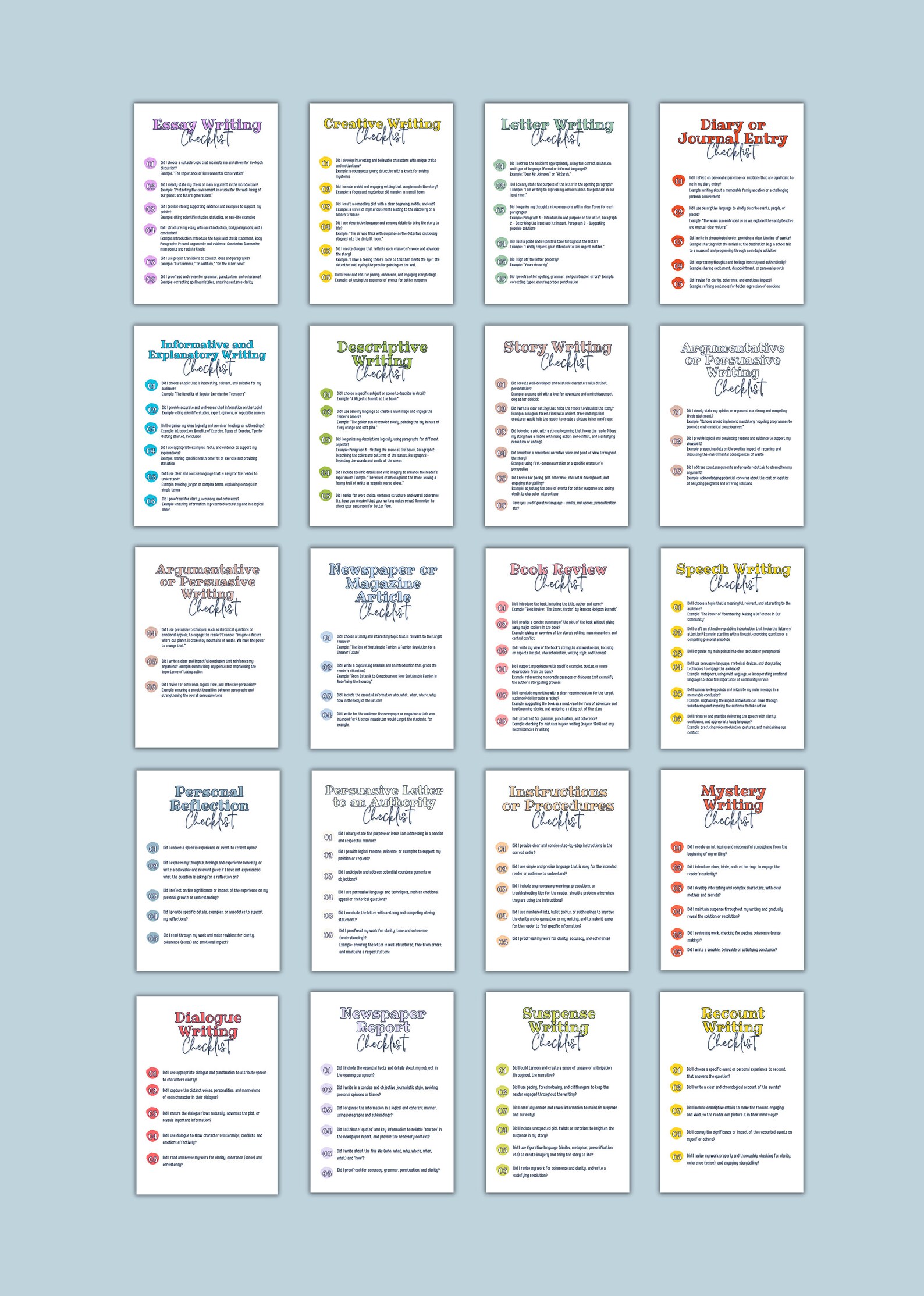 20 Writing Prompt Checklist (cheat Sheet) Bundle | Writing Prompts ...