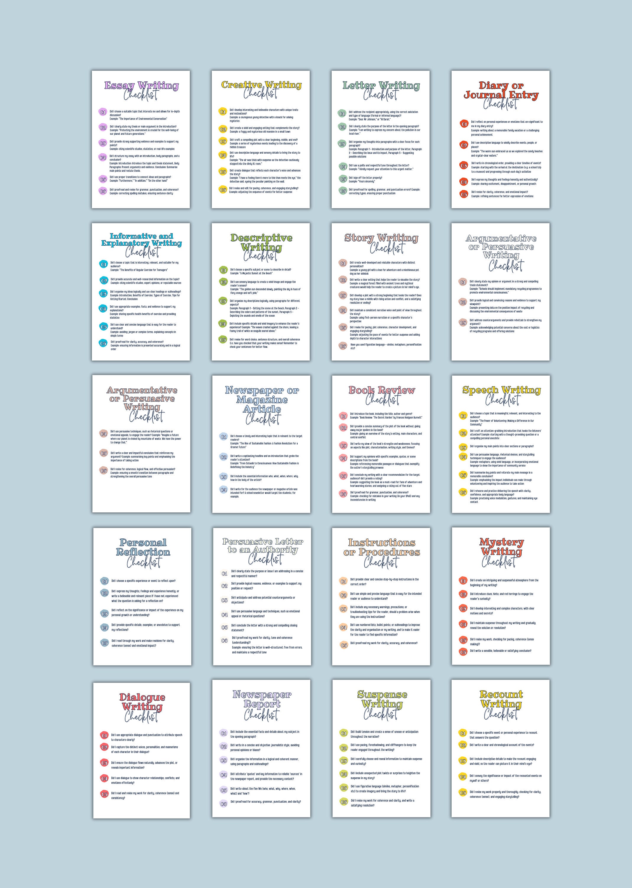 20 Writing Prompt Checklist (cheat Sheet) Bundle | Writing Prompts ...