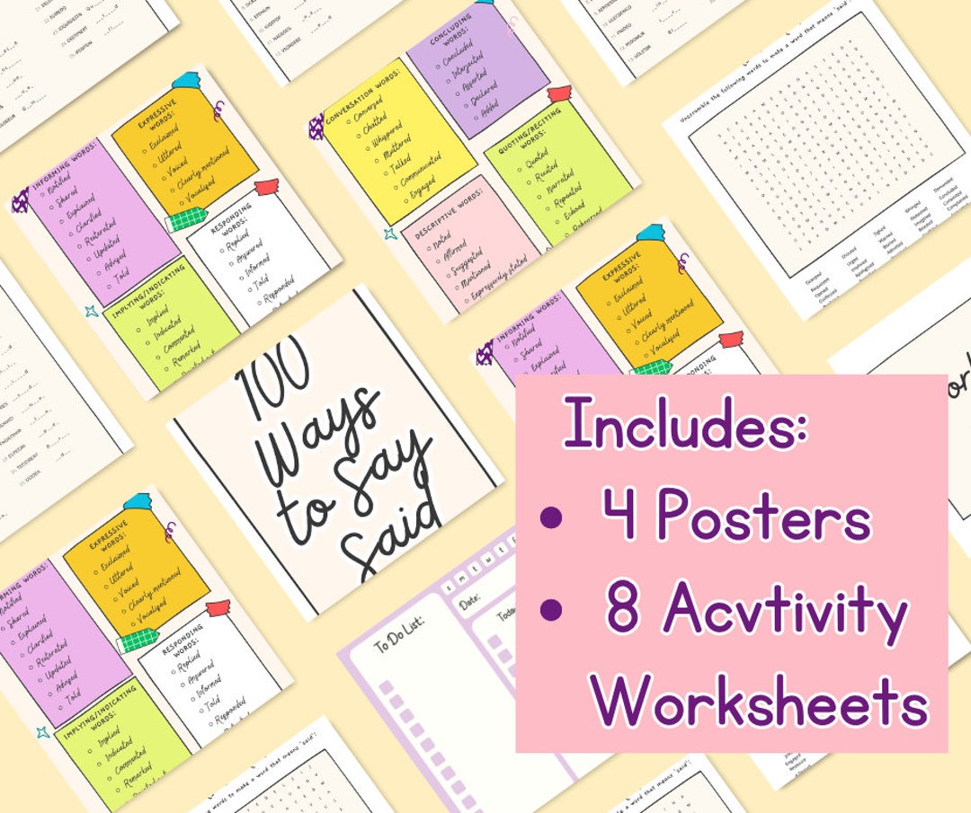 100 Ways to Say 'said' Posters and Activity Worksheet Bundle English ...