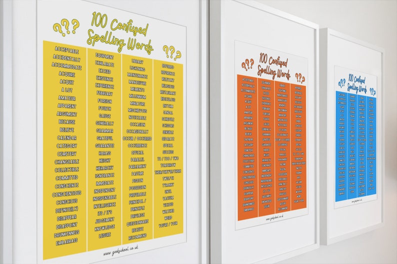 100 Confused Spelling Words Bright Colours Spelling Printable ...