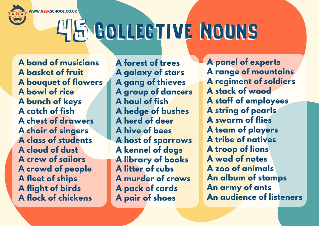 45 Collective Nouns Poster - Etsy UK