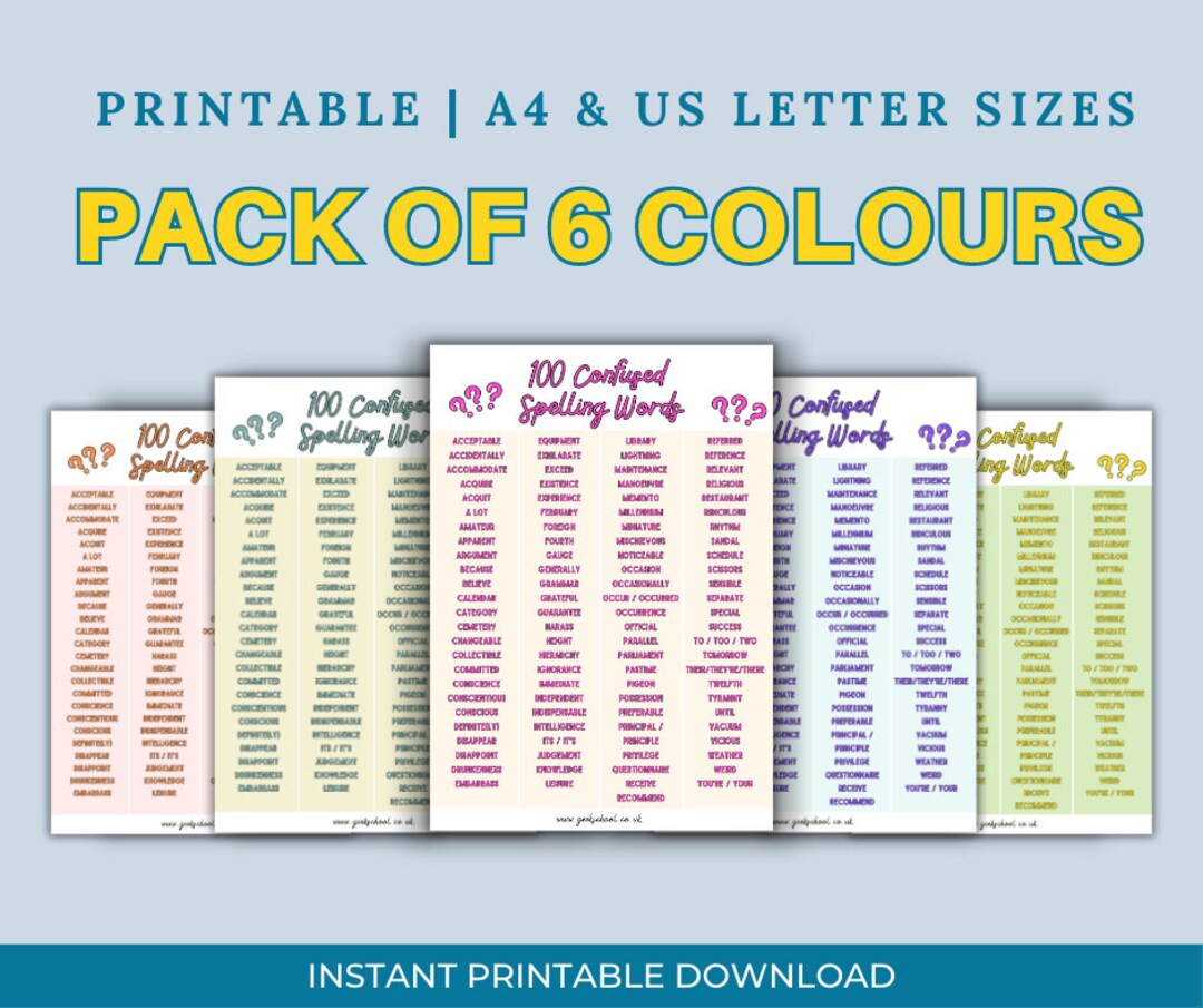 100 Confused Spelling Words | Spelling Printable | Vocabulary Printable ...