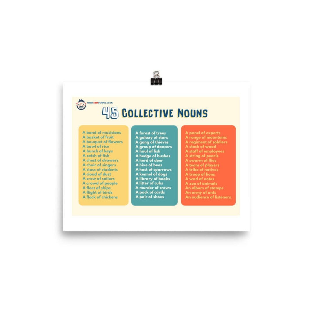 45 Collective Nouns Poster for Key Stage 2 and 11 Plus Exams | English ...