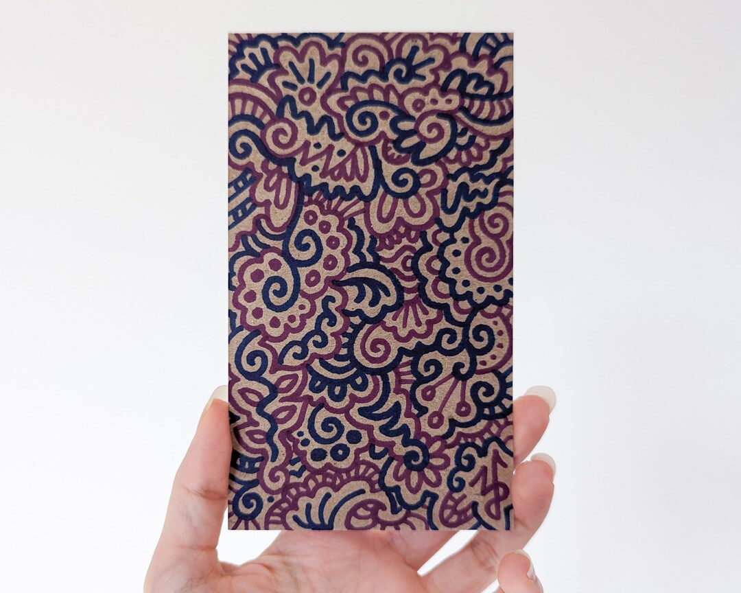Blue Violet Purple Cardboard Doodle | Tiny Art | Doodle Art | Small ...