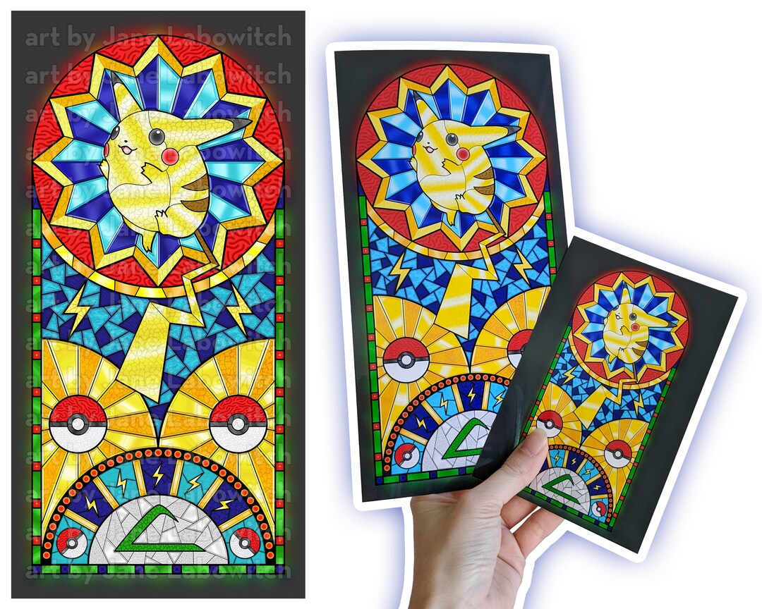 Pikachu Stained Glass Print | Digital Illustration | Choose Your Size ...