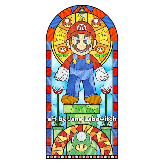 Mario Stained Glass Digital Illustration 10x20 Metallic | Etsy