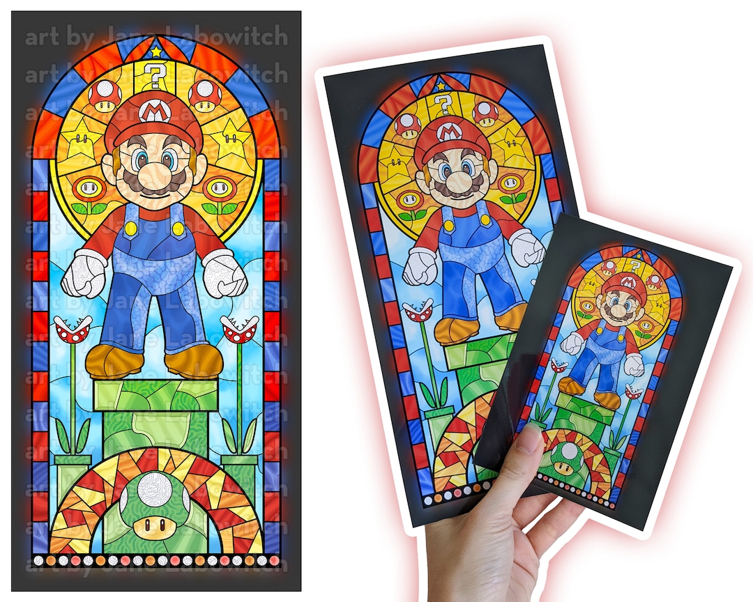 Mario Stained Glass Print | Digital Illustration | Choose Your Size ...