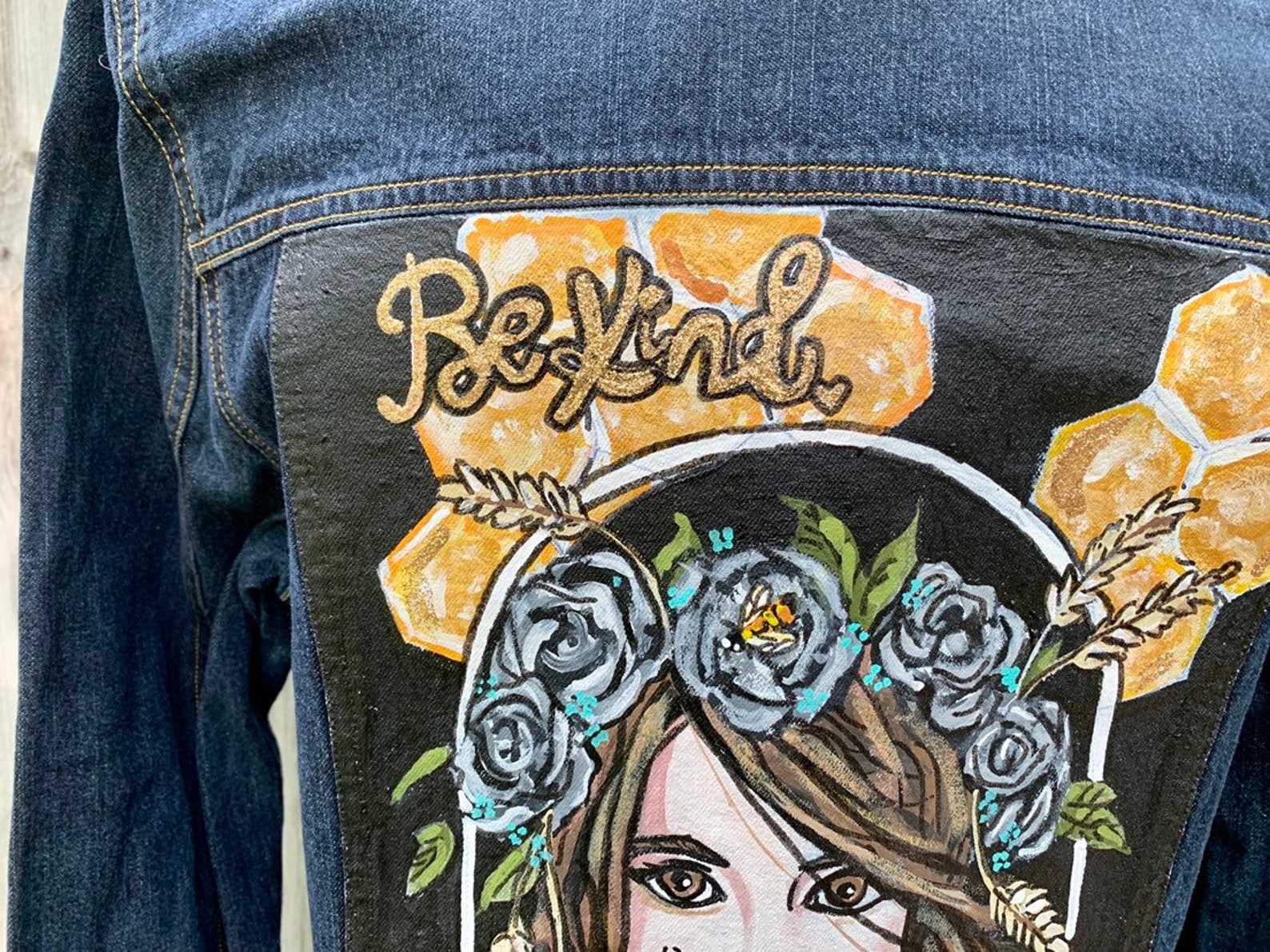 Be Kind Bee Denim Jacket Hand Painted Size Small - Etsy