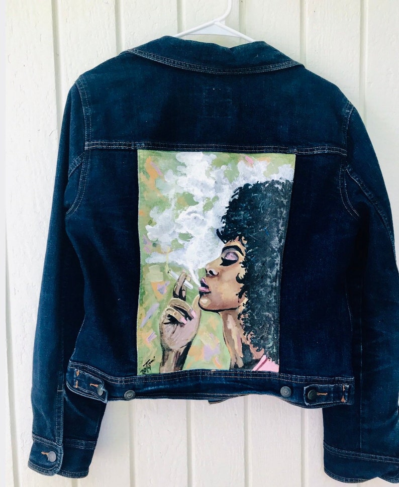 Smokin Hand Painted Weed Jean Jacket - Etsy