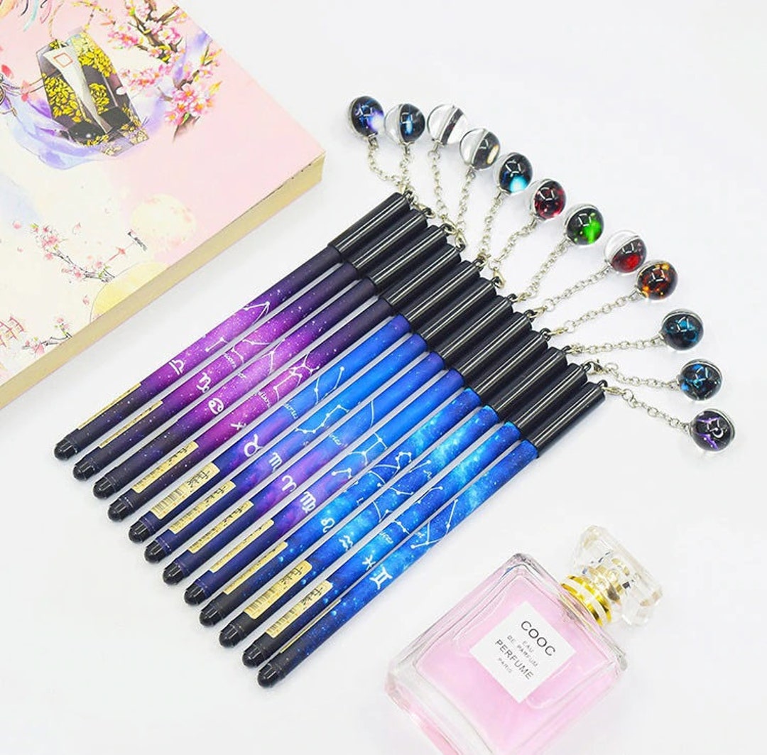Horoscope Zodiac Pins Ballpoint Pen Gel Pen Black Luminous Ball Gel Pen ...