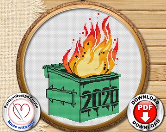 Dumpster Fire Cross Stitch Pattern, Subversive Embroidery, Funny ...