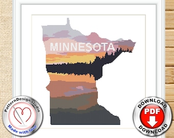 Minnesota Modern Cross Stitch Pattern Nature Landscape Travel - Etsy