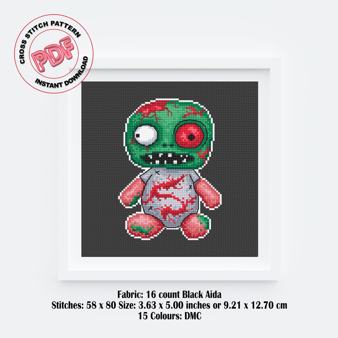 Zombie Doll Cross Stitch Pattern PDF, Creepy Halloween Embroidery ...