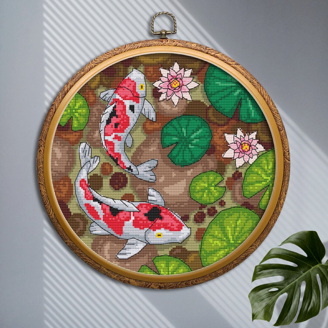Koi Fish Pond Cross Stitch Pattern PDF Download, Oriental Koi Carps ...