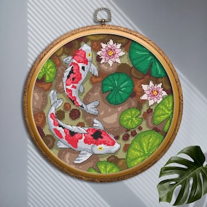 Koi Fish Pond Cross Stitch Pattern PDF Download, Oriental Koi Carps ...
