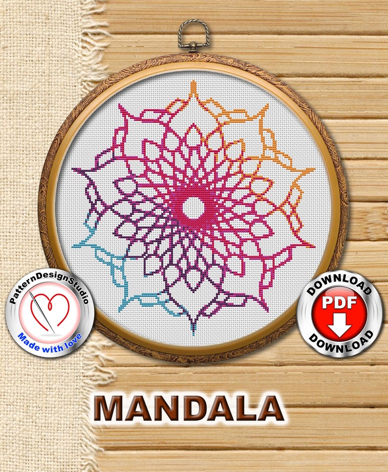 Gradient mandala cross stitch pattern Geometric design | Etsy