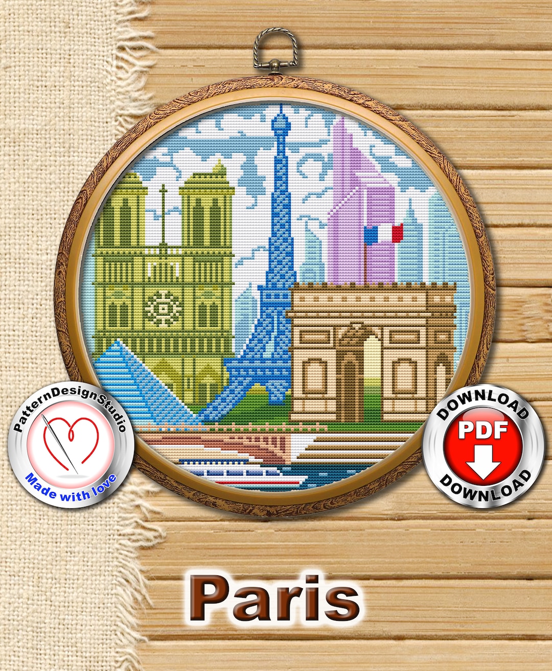 Paris Cross Stitch Pattern PDF Download, France City Skyline, Eiffel ...