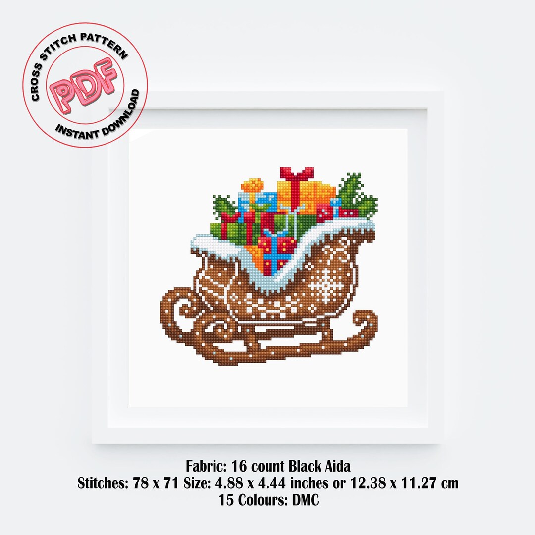 Gingerbread Sleigh Cross Stitch Pattern PDF, Festive Winter Christmas ...